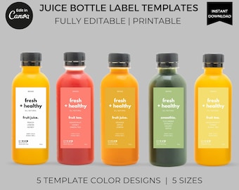 Editable Fruit Juice Bottle Labels Template Canva, Fresh Juice Label ...