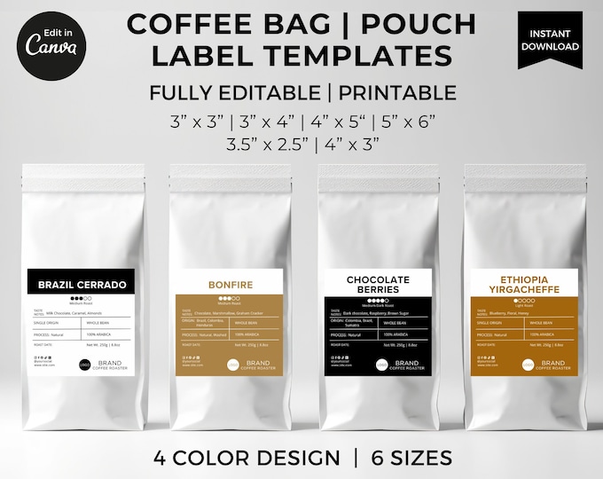 Coffee Bean Coffee Bag Label Roasted Coffee Labels Labels for Coffee ...