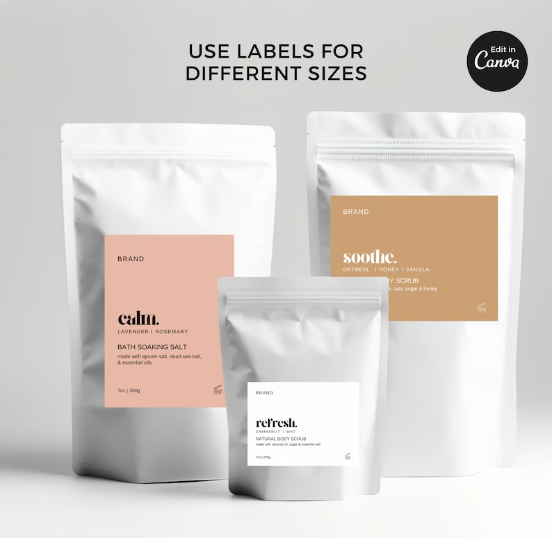 Bath Salts Pouch Label Template Editable Canva, Printable Body Scrub ...