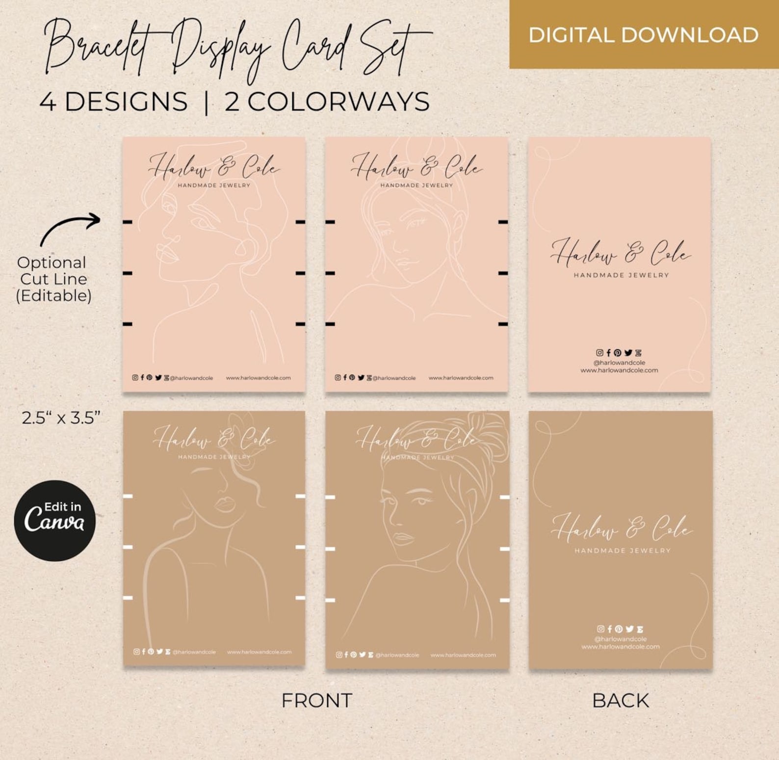 Editable Bracelet Display Card Template Canva, Printable Bracelet Label ...