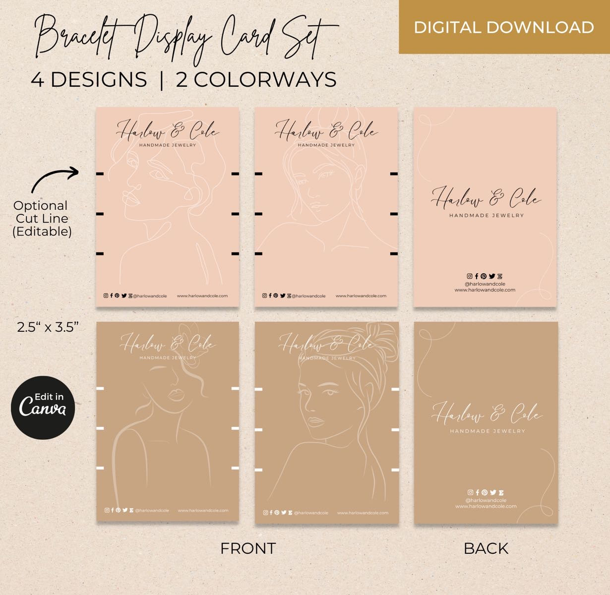 Editable Bracelet Display Card Template Canva, Printable Bracelet Label ...