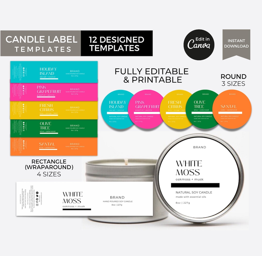 Candle Tin Labels Canva Template, Round Candle Label Template Editable ...