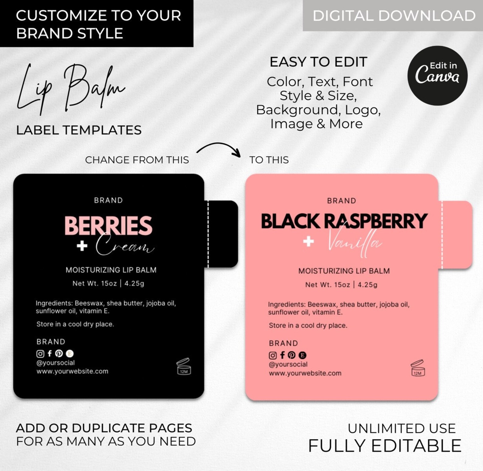 Editable Lip Balm Labels Template Canva, Printable Lipbalm Tube Label ...