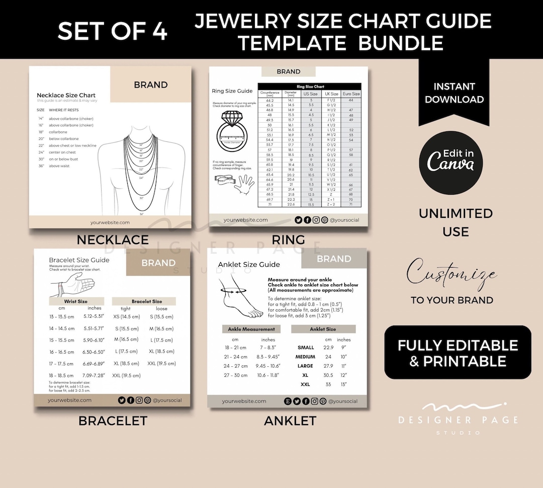 Necklace Size Chart Template Canva, Editable Jewelry Size Guide ...