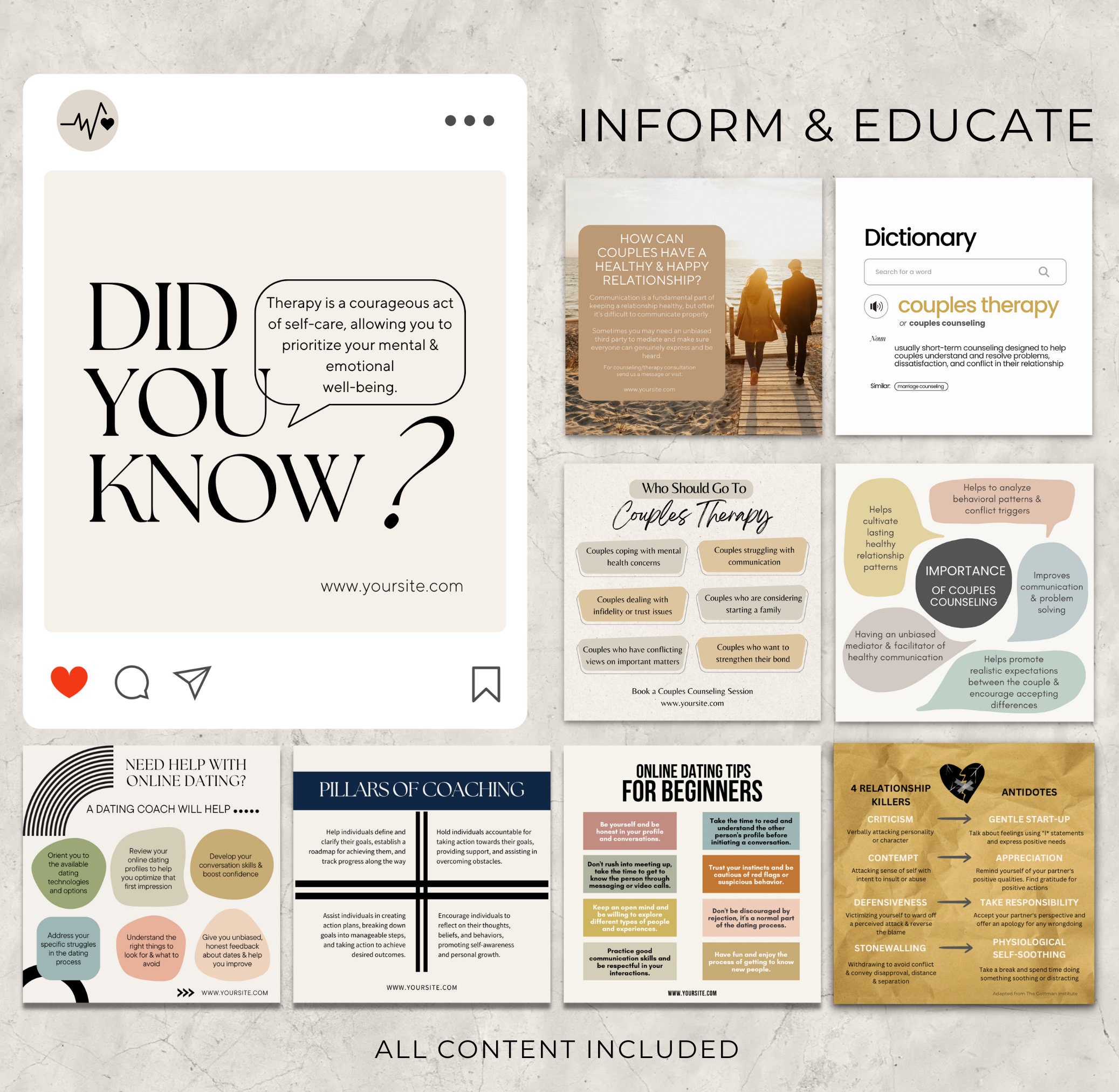 Couples Therapy Instagram Templates Editable Canva, Marriage Counseling ...
