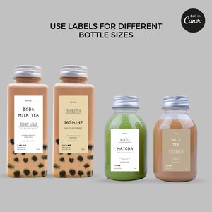 Editable Boba Milk Tea Bottle Labels Template Canva, Drinks Label ...