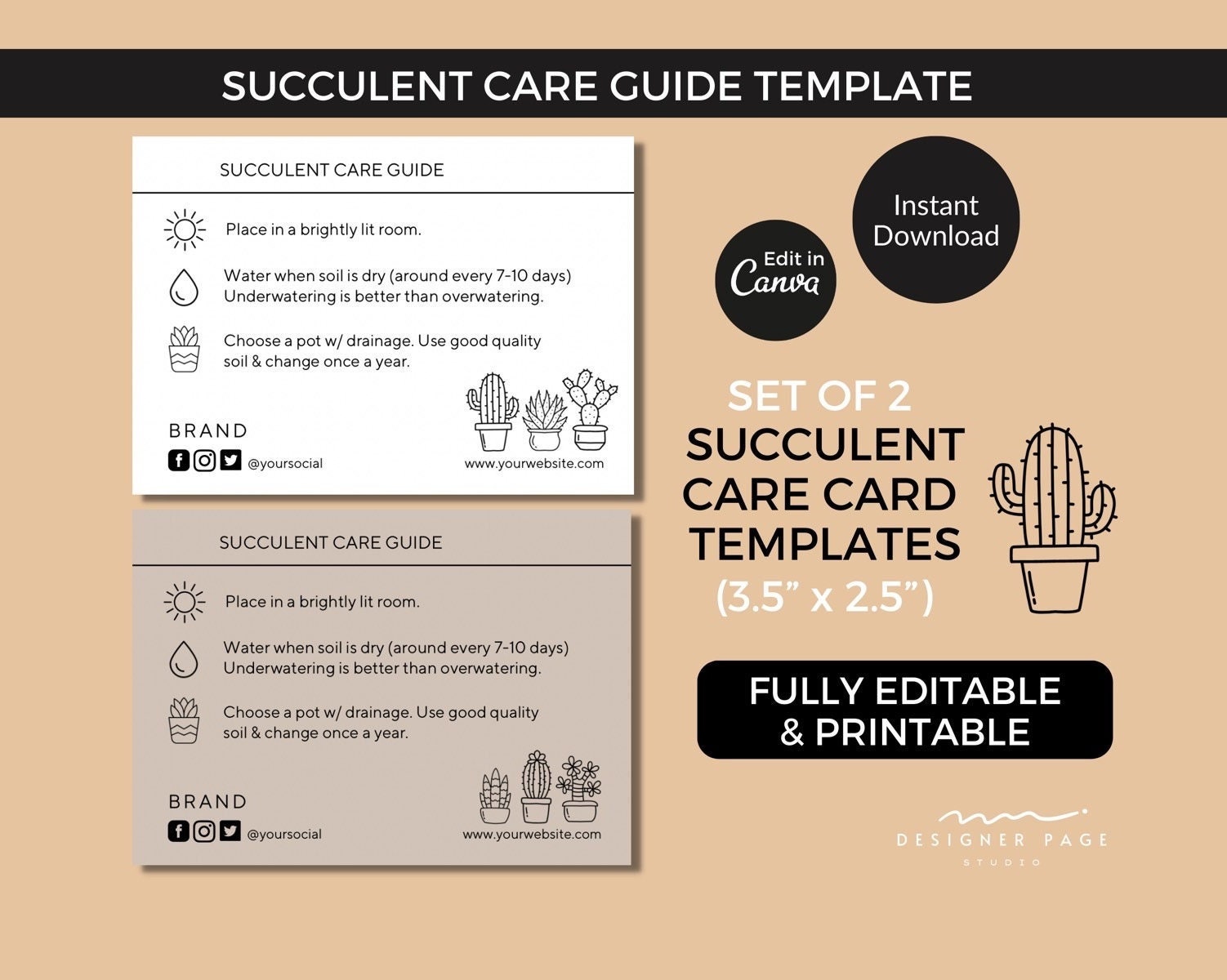 Editable Succulent Care Guide Template Canva, Printable Plants Care ...