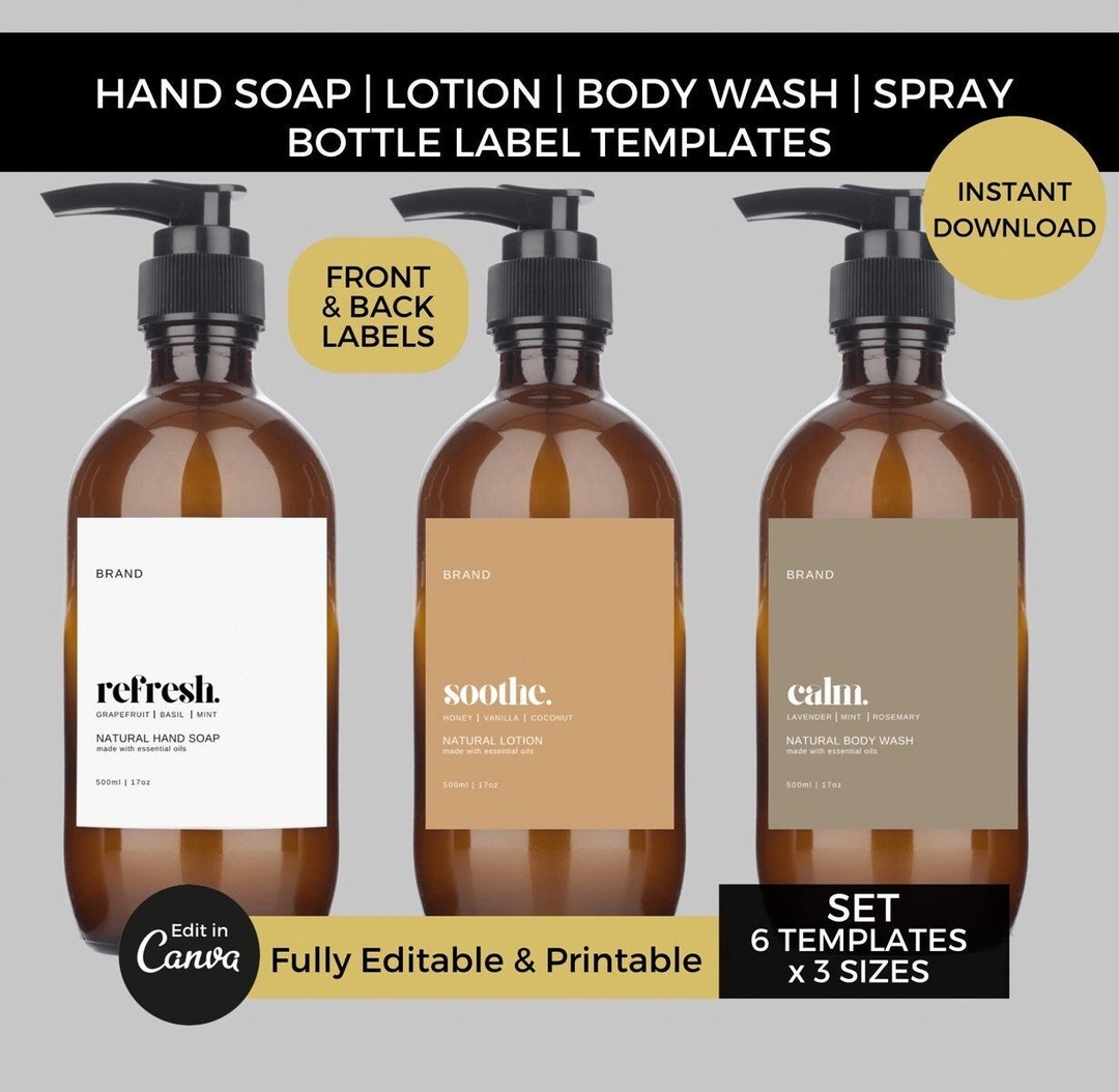 Minimalistic Hand Soap Bottle Labels Template Editable, Hand Wash Body ...