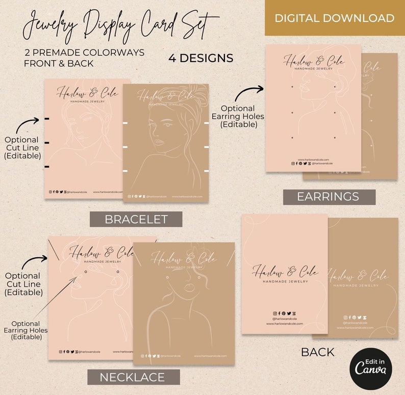 Editable Jewelry Display Card Template Canva, Printable Earrings ...