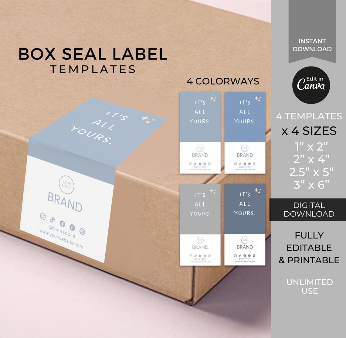 Editable Box Label Sticker Template Canva, Mailer Box Seal Labels ...