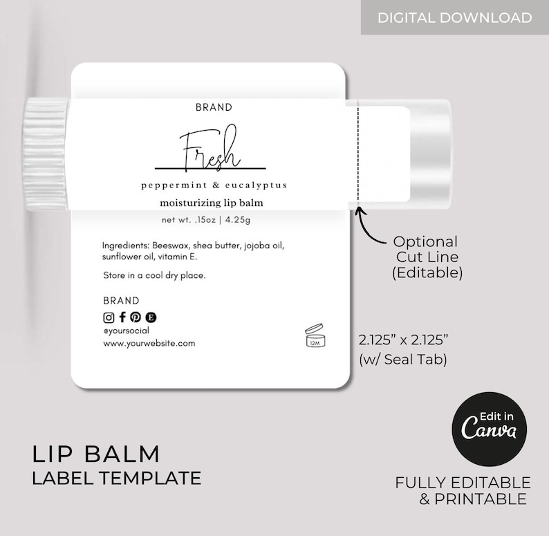 Plantilla de bálsamo labial editable en Canva, etiquetas adhesivas ...