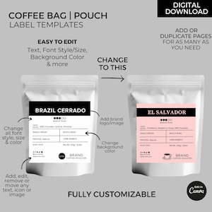 Coffee Bag Labels Template Editable Canva, Minimalist Coffee Pouch Label Stickers Printable ...