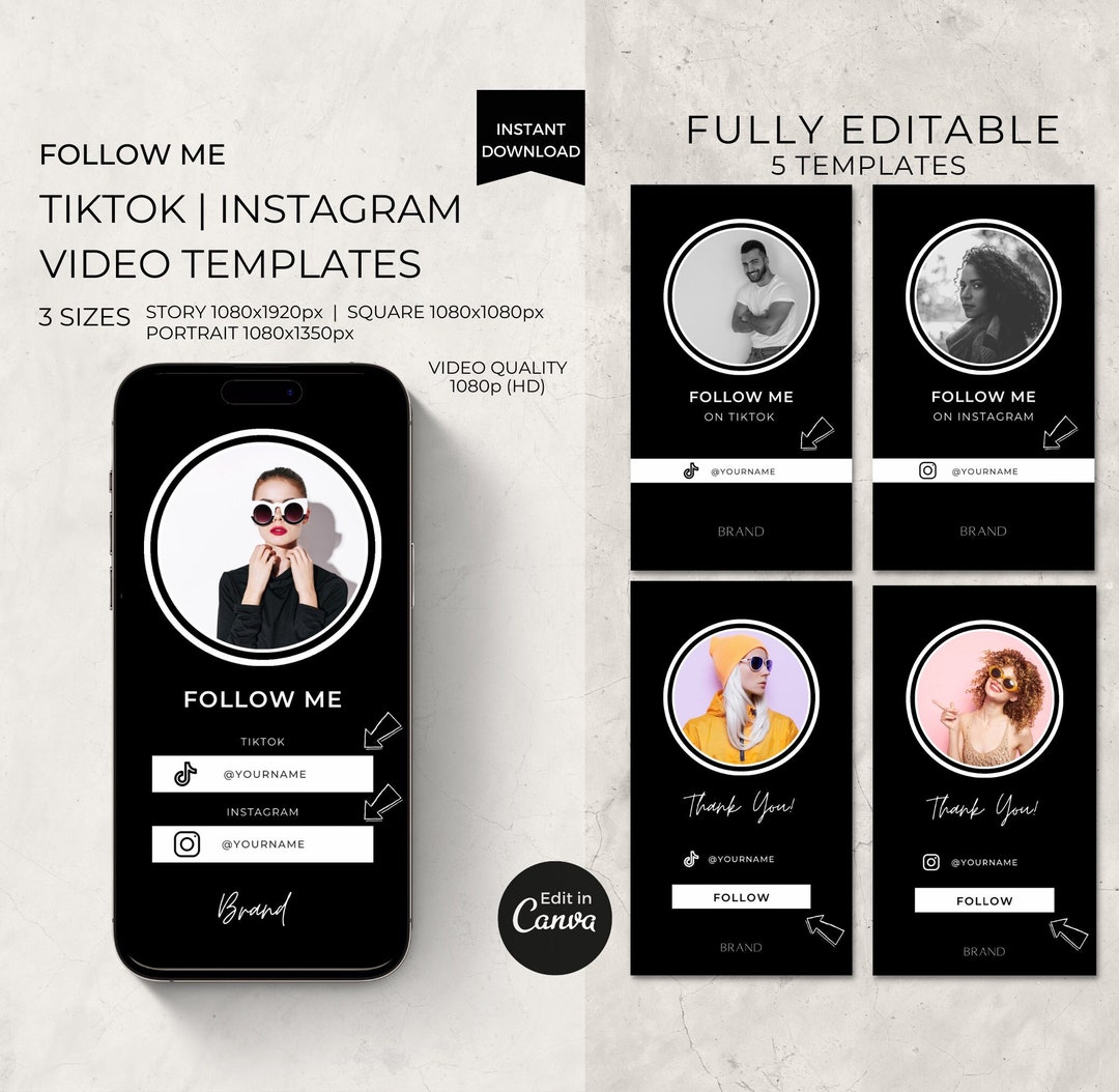 Follow Me on Tiktok Template Canva, Editable Tiktok Post Video ...