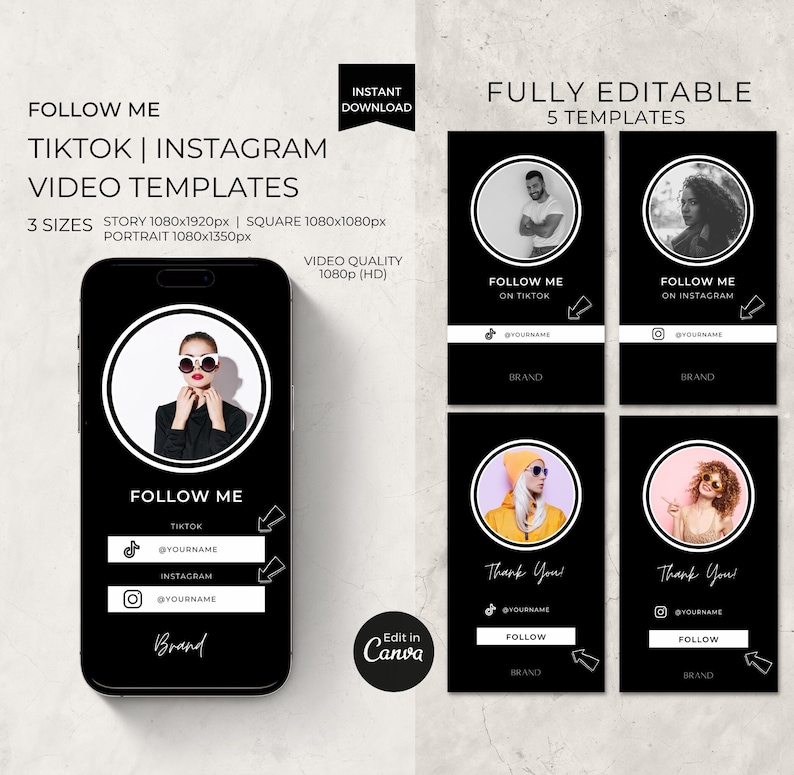 Follow Me on Tiktok Template Canva, Editable Tiktok Post Video ...