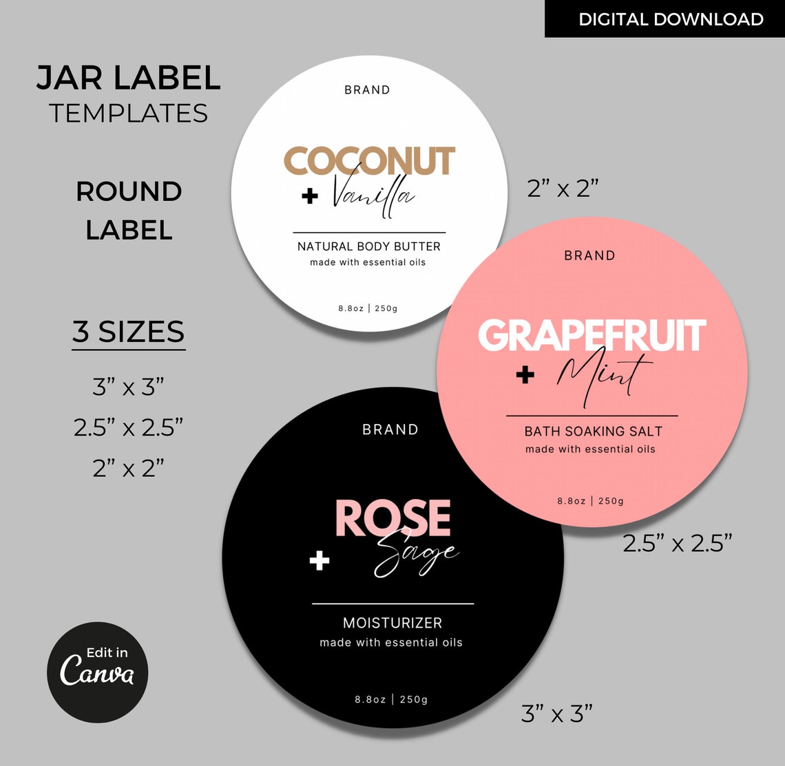 Editable Cosmetic Jar Label Template Canva, Printable Product Label ...