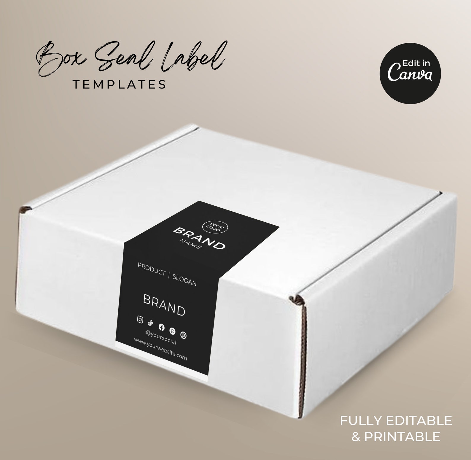 Box Seal Labels Template Editable Canva, Mailer Box Label Stickers ...