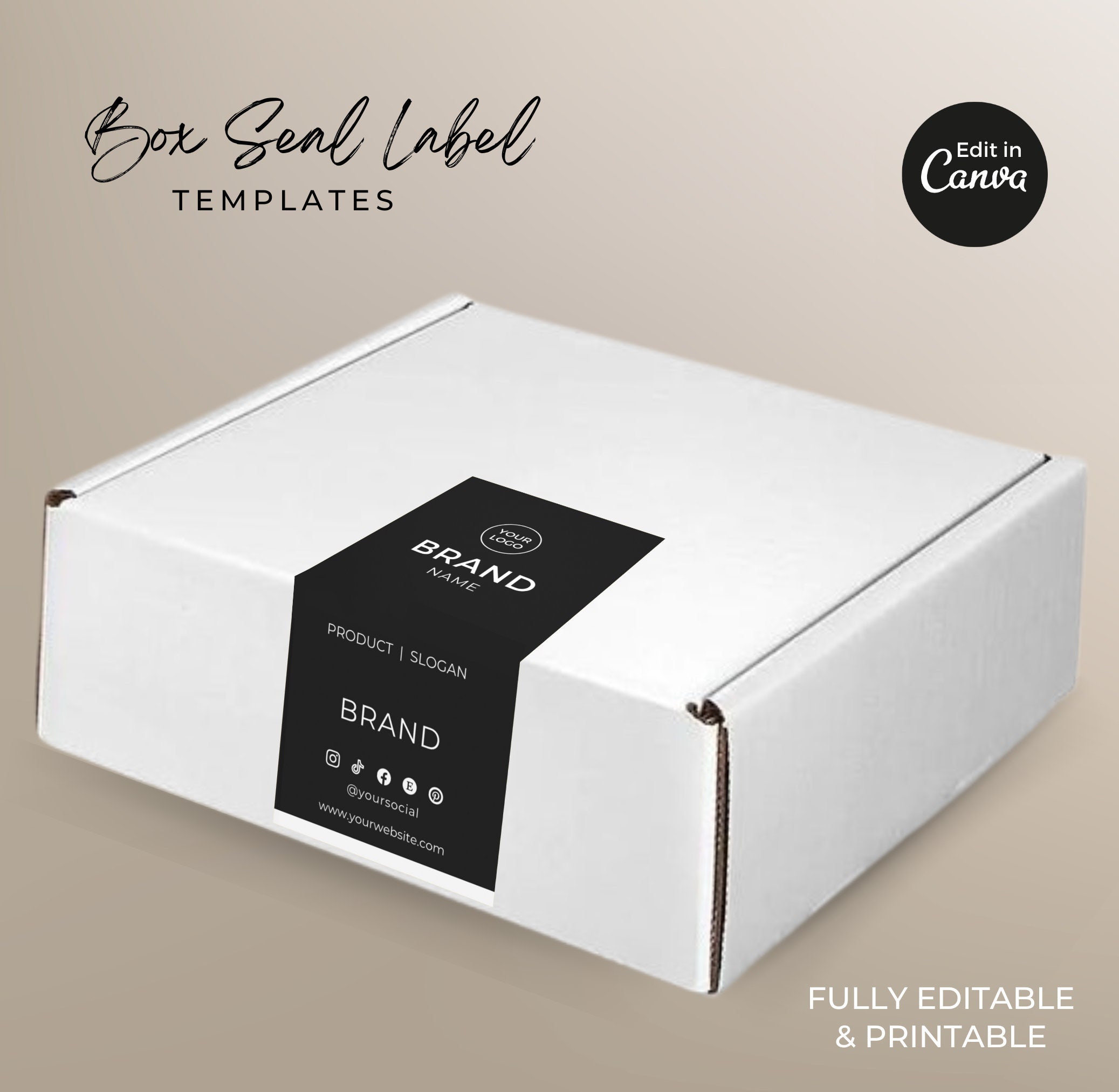 Box Seal Labels Template Editable Canva, Mailer Box Label Stickers ...