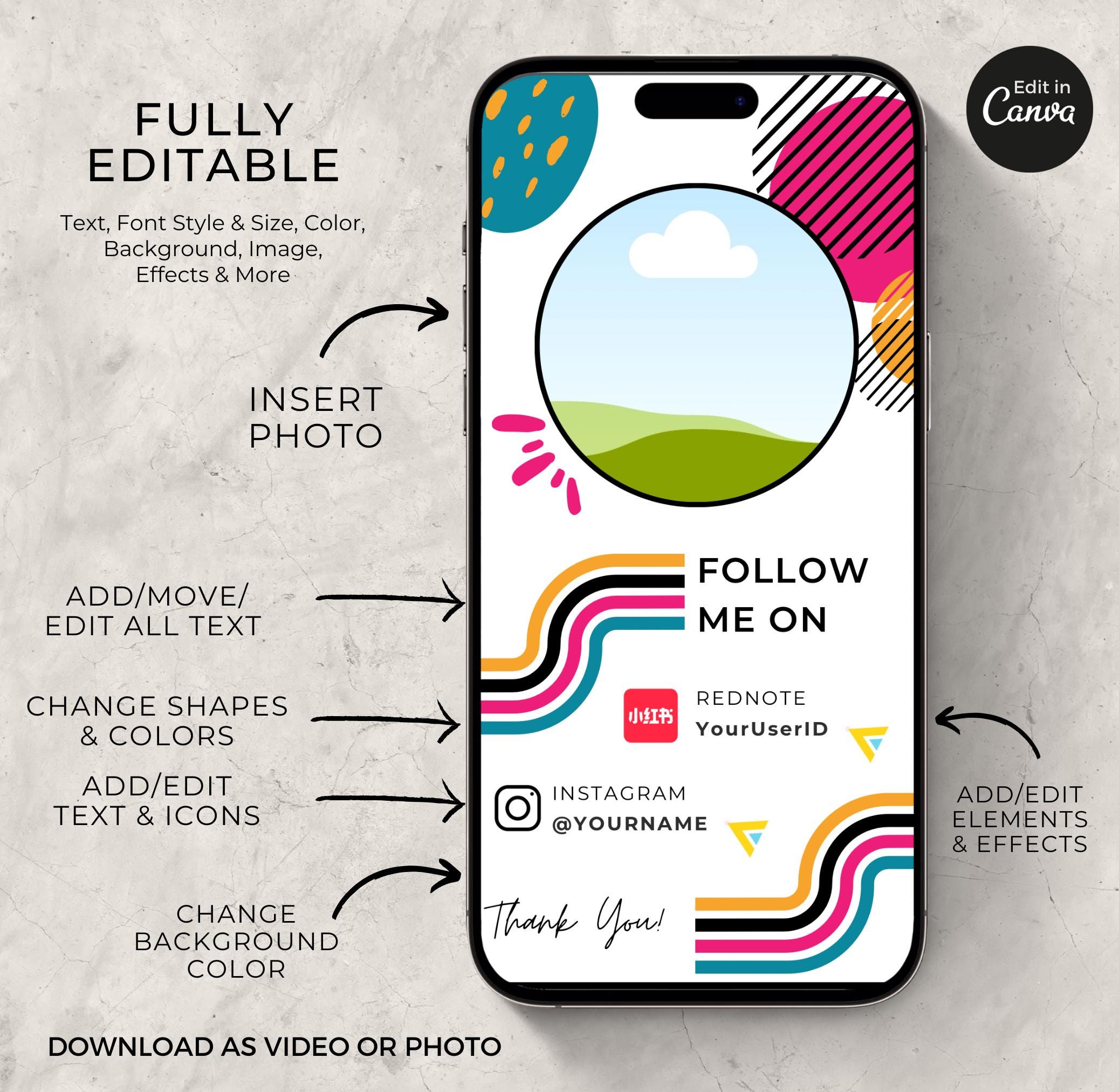 Follow Me on Rednote Template Canva, Editable Instagram Reels Video ...
