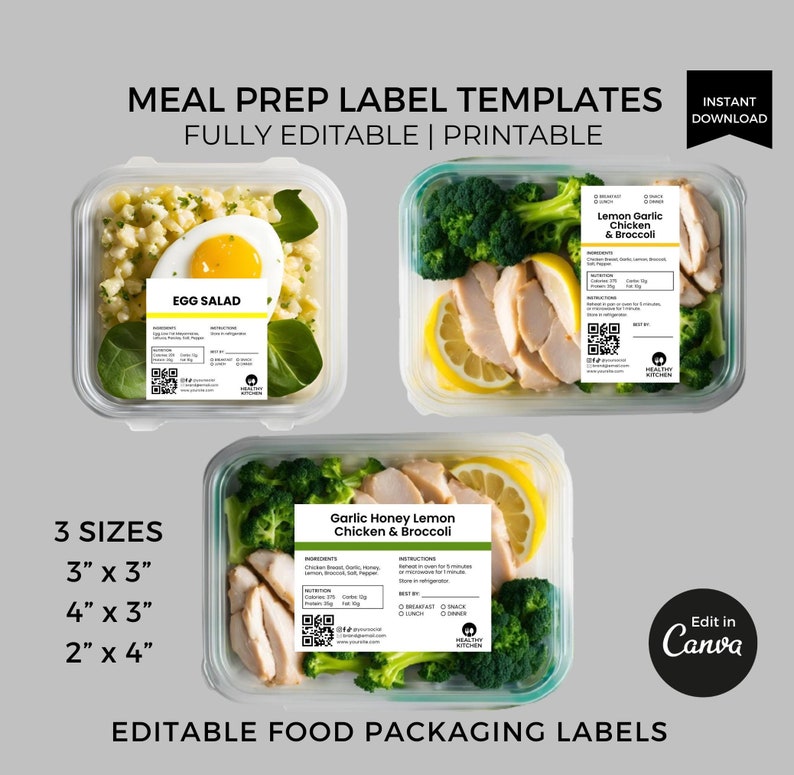 Editable Meal Prep Labels Template Canva, Packed Meals Label Sticker ...