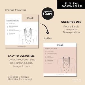 Necklace Size Chart Template Canva, Editable Jewelry Size Chart Set ...