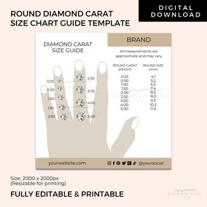 Editable Diamond Carat Size Chart Template Canva, Printable Round ...