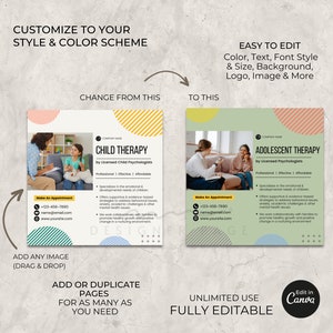 Child Adolescent Therapy Instagram Templates Editable Canva, Teen ...