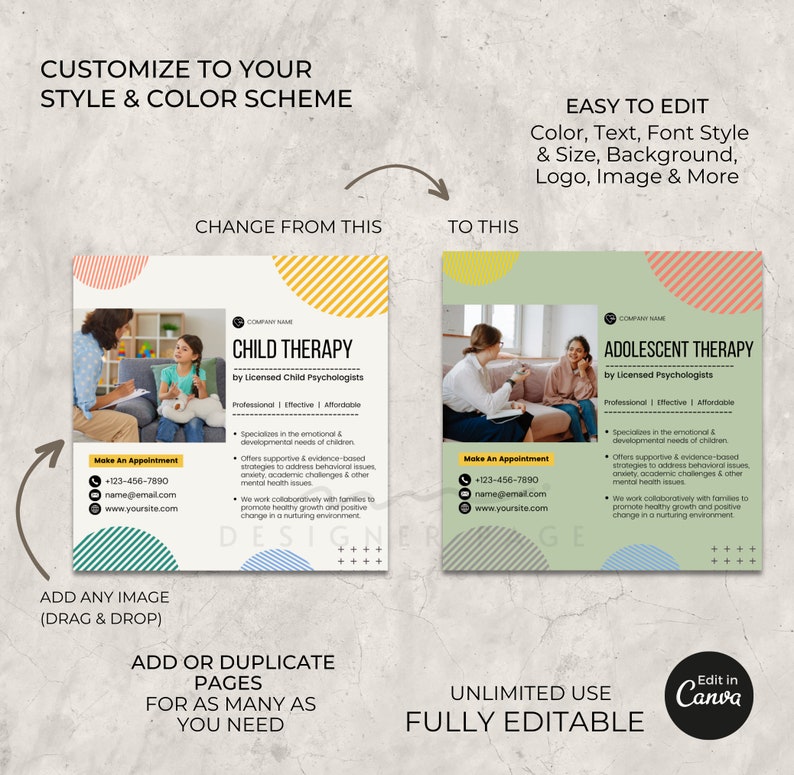 Child Adolescent Therapy Instagram Templates Editable Canva, Teen ...