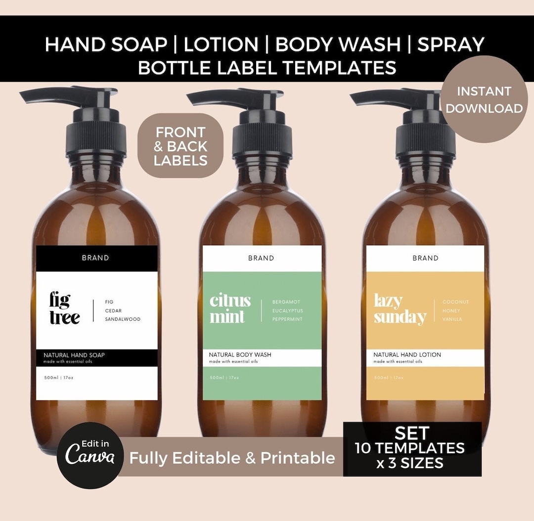 Hand Soap Bottle Labels Template Editable, Hand Wash Body Lotion Dish ...