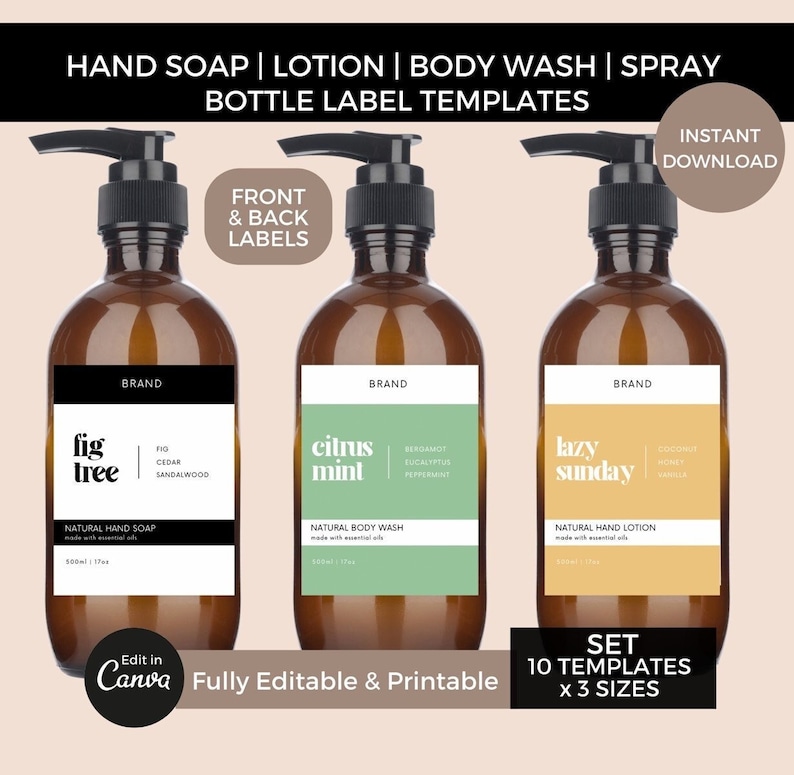 Hand Soap Bottle Labels Template Editable, Hand Wash Body Lotion Dish ...