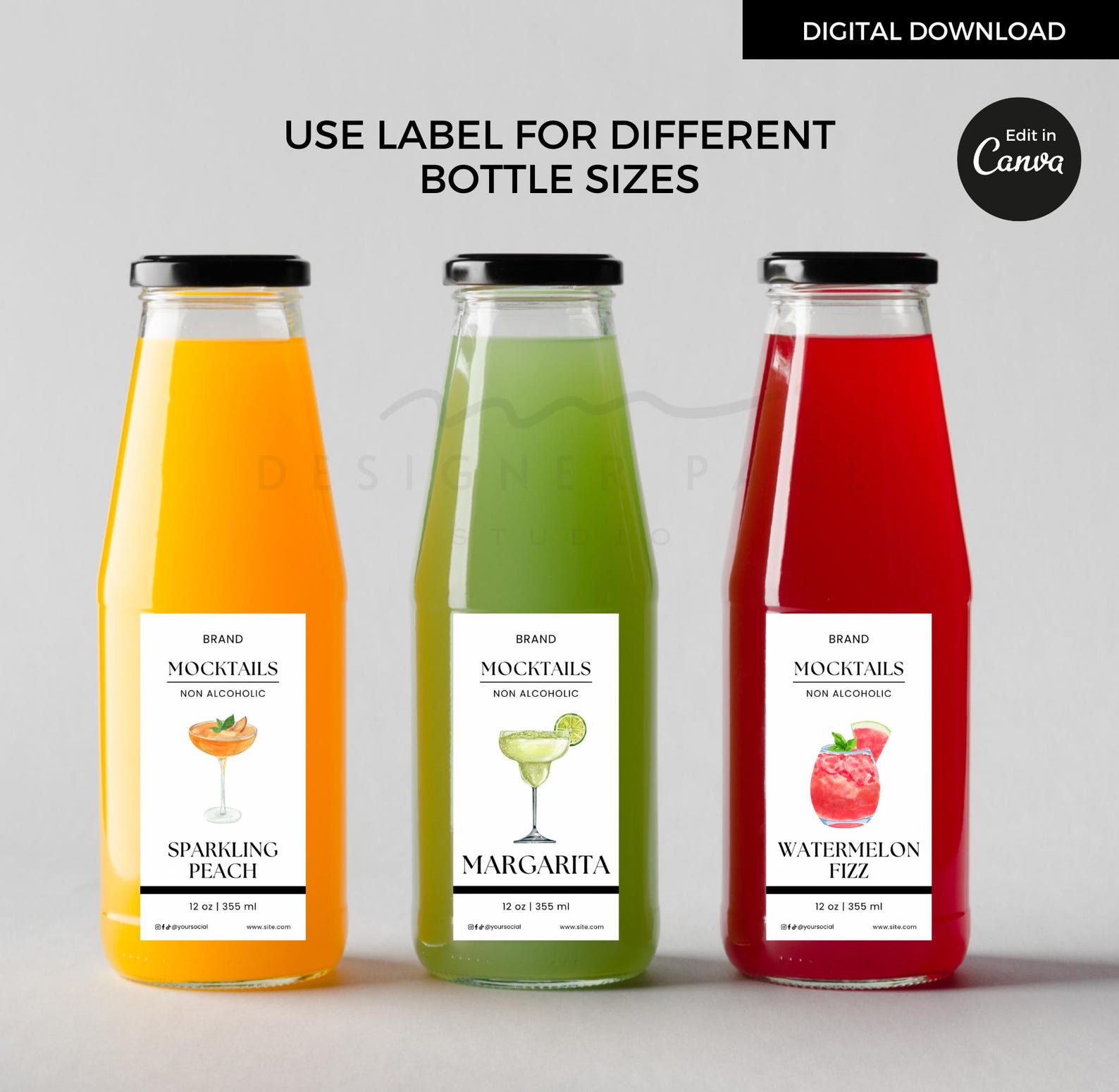 Editable Mocktail Juice Bottle Labels Template Canva, Fresh Fruit Juice ...