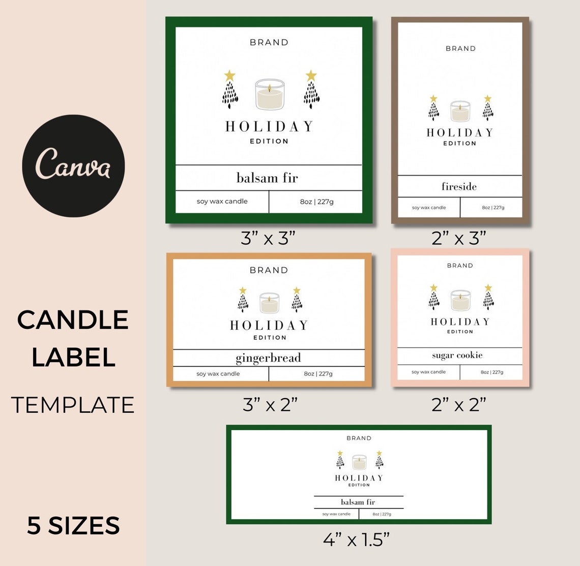 Christmas Candle Labels Template Editable Modern Candle Label - Etsy