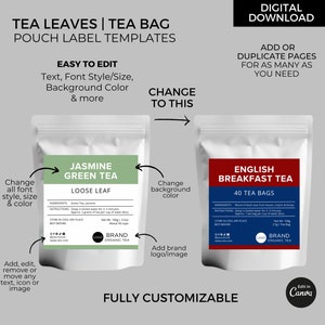 Tea Bag Labels Template Editable Canva, Minimalist Tea Pouch Label ...