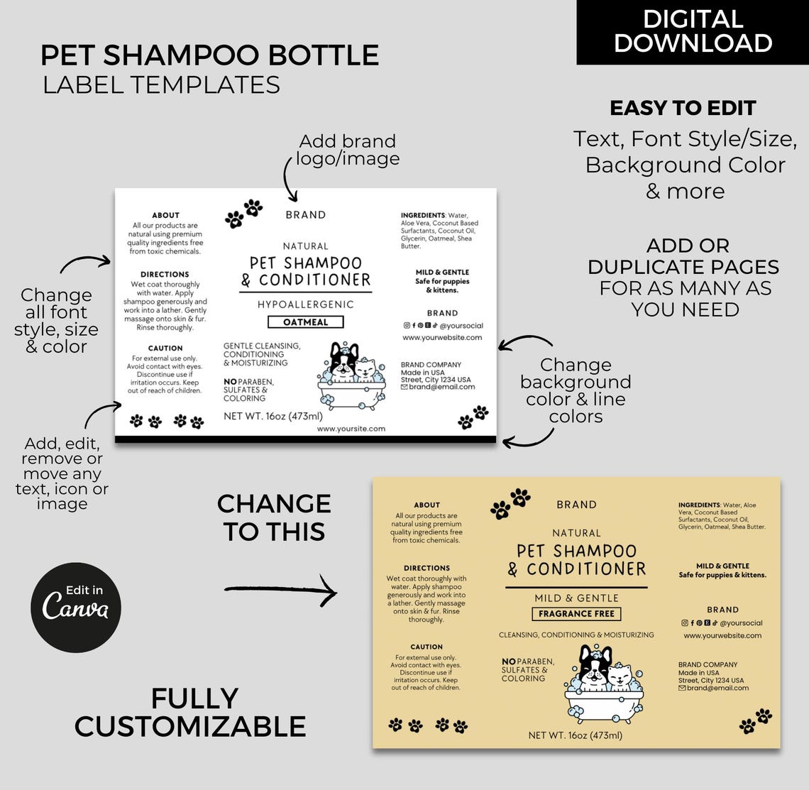 Dog Shampoo Bottle Labels Template Editable Canva, Pet Shampoo ...