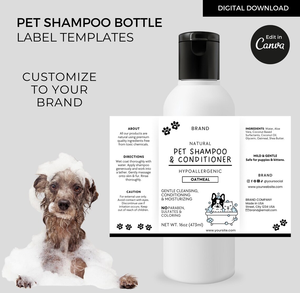 Dog Shampoo Bottle Labels Template Editable Canva, Pet Shampoo ...