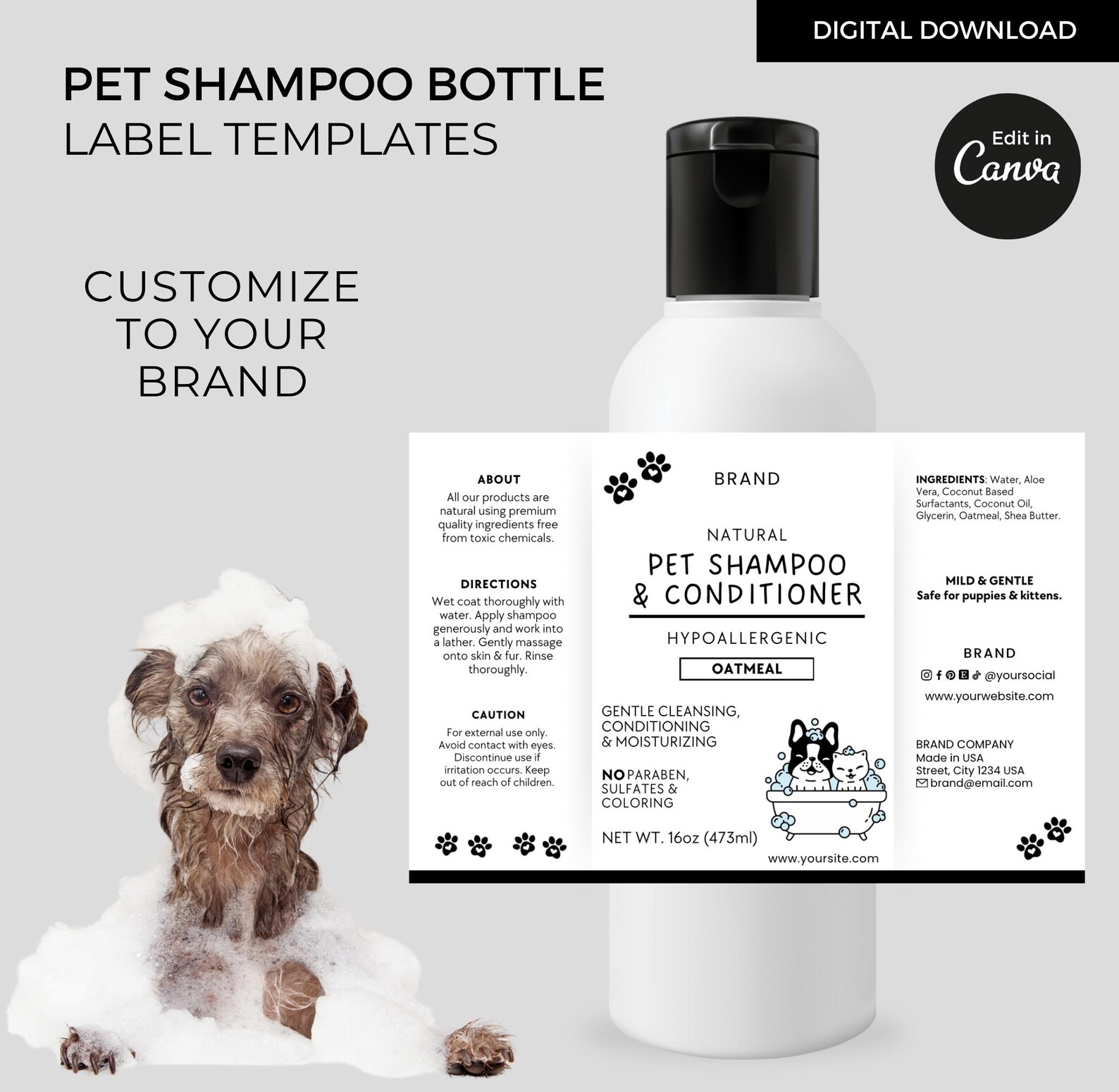 Dog Shampoo Bottle Labels Template Editable Canva, Pet Shampoo ...