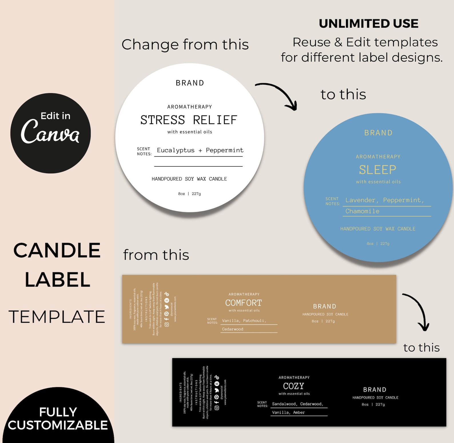 Candle Tin Labels Template Canva Modern Candle Label Stickers - Etsy