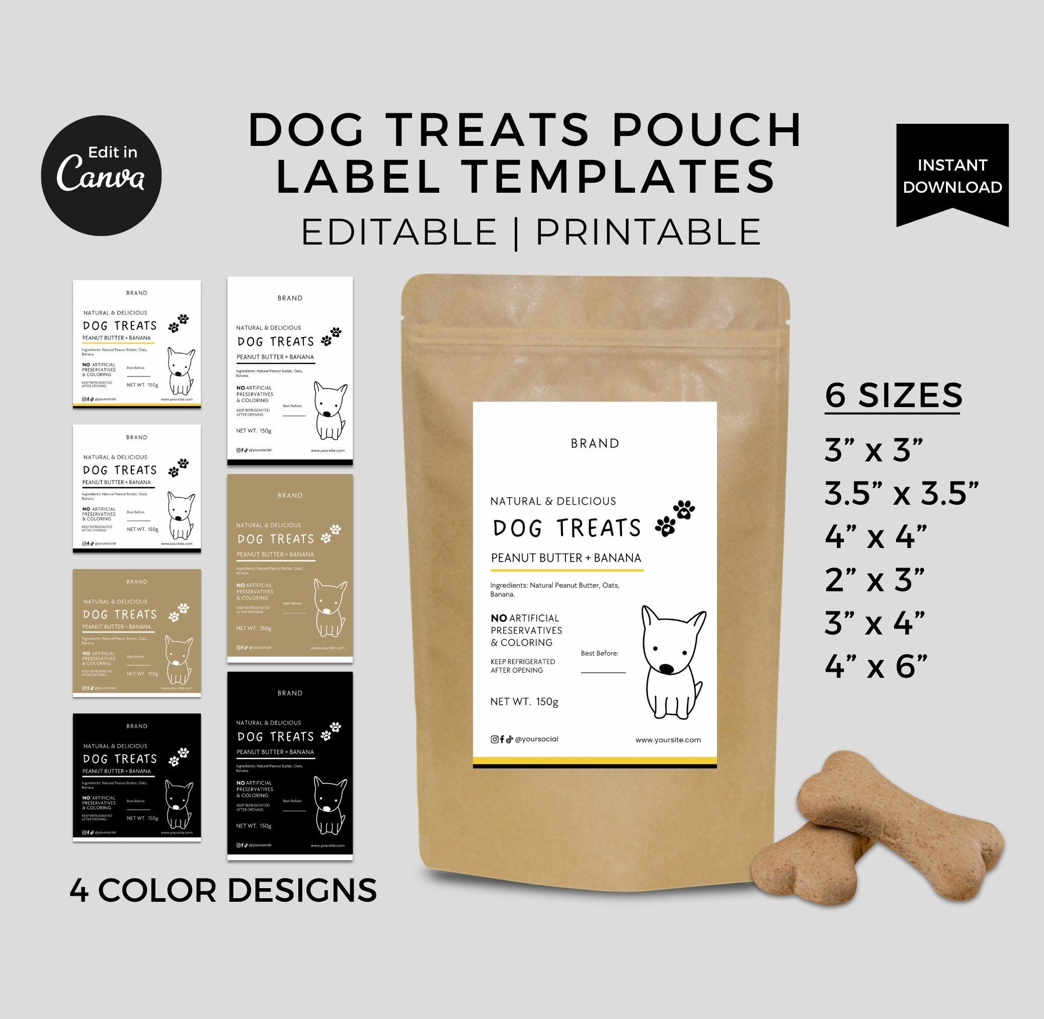 Editable Dog Treats Labels Template Canva, Dog Food Label Stickers ...