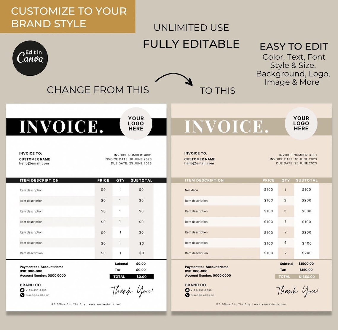 Editable Order Form Template Canva, Printable Customer Sales Invoice ...