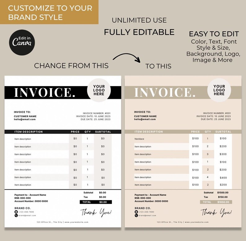 Editable Order Form Template Canva, Printable Customer Sales Invoice ...