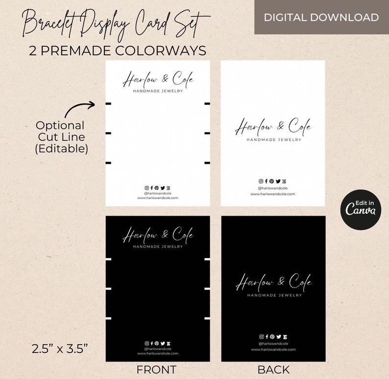 Bracelet Display Card Template Set, Printable Bracelet Cards Logo ...
