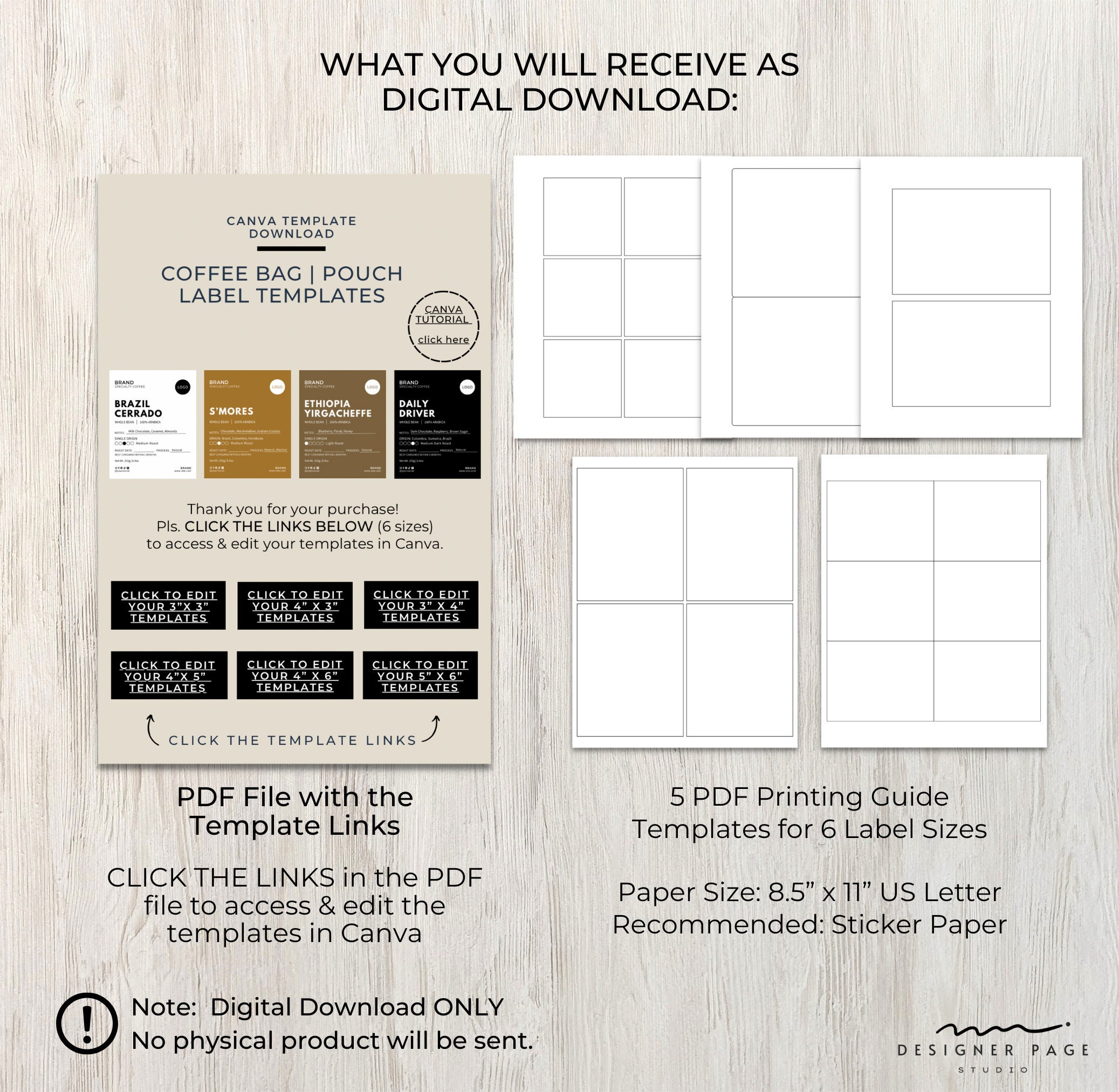 Editable Coffee Bag Labels Template Canva, Coffee Beans Pouch Label ...