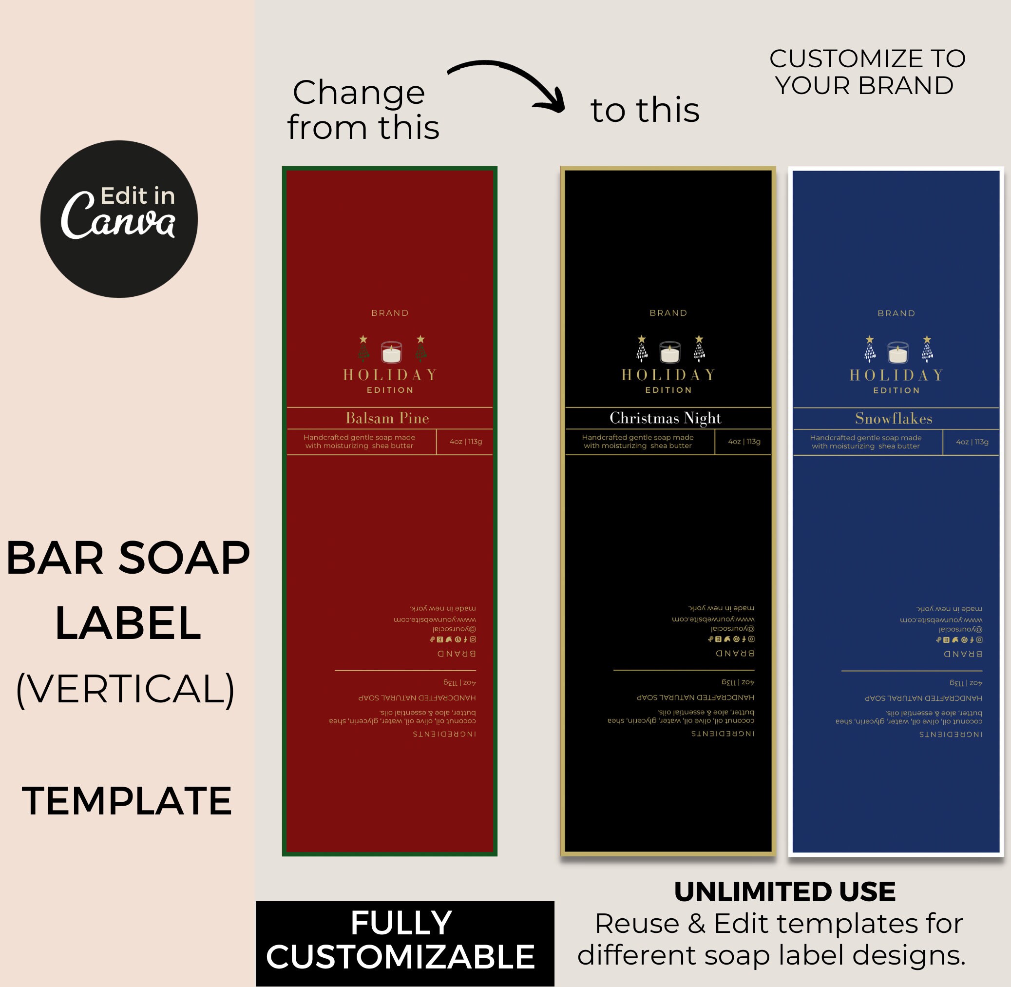 Christmas Soap Labels Template Editable Bar Soap Wrap Labels - Etsy