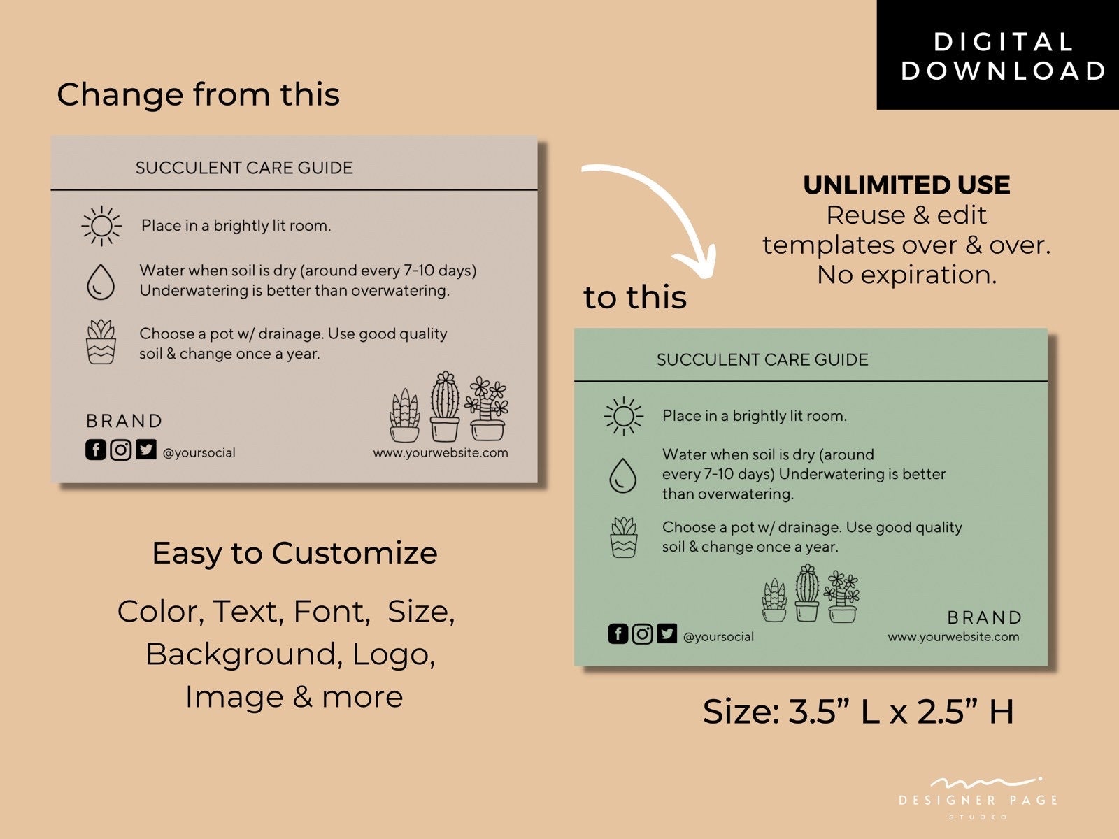 Editable Succulent Care Guide Template Canva, Printable Plants Care ...