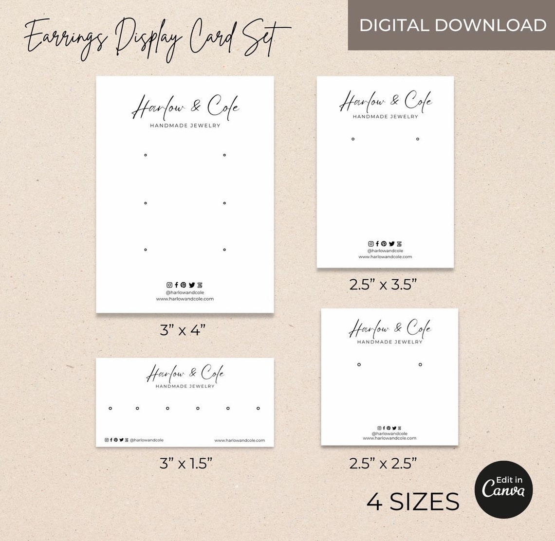 Editable Earrings Display Card Template Canva, Printable Earrings Label ...