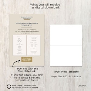 Editable Modern Wedding Program Card Template Canva, Printable Wedding ...