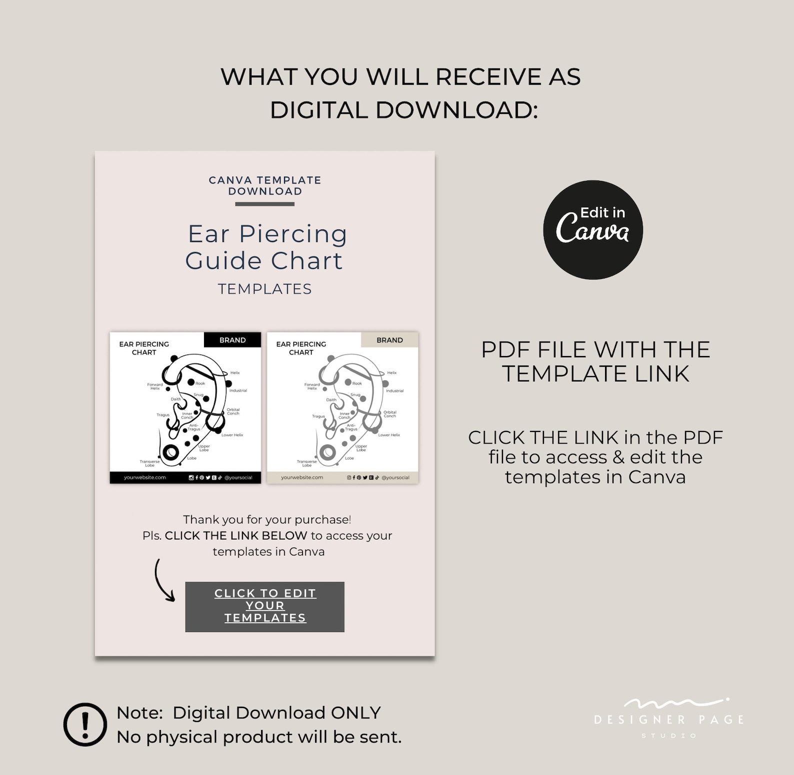 Editable Ear Piercing Chart Template Canva, Printable Ear Piercings ...