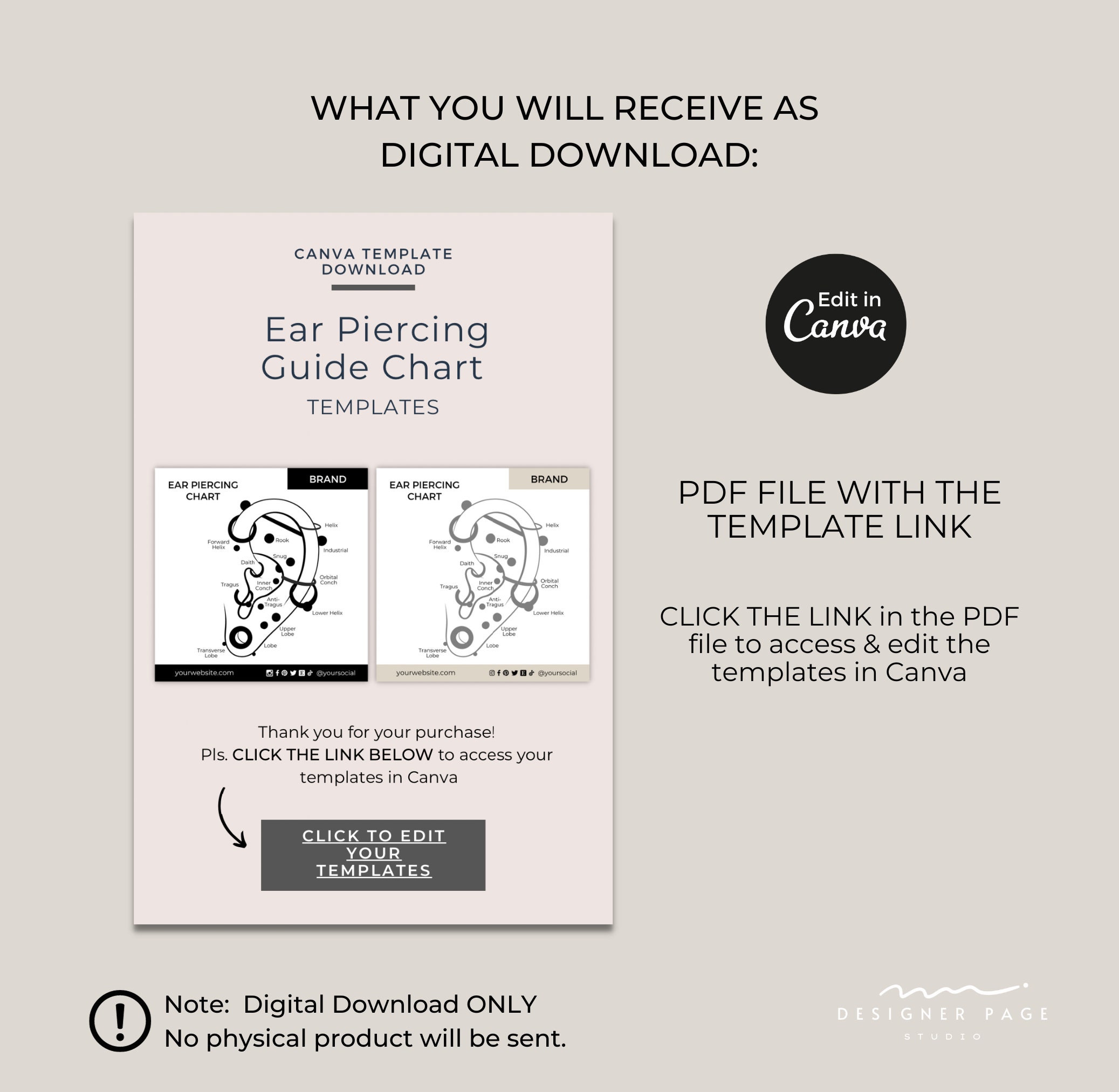 Editable Ear Piercing Chart Template Canva, Printable Ear Piercings ...