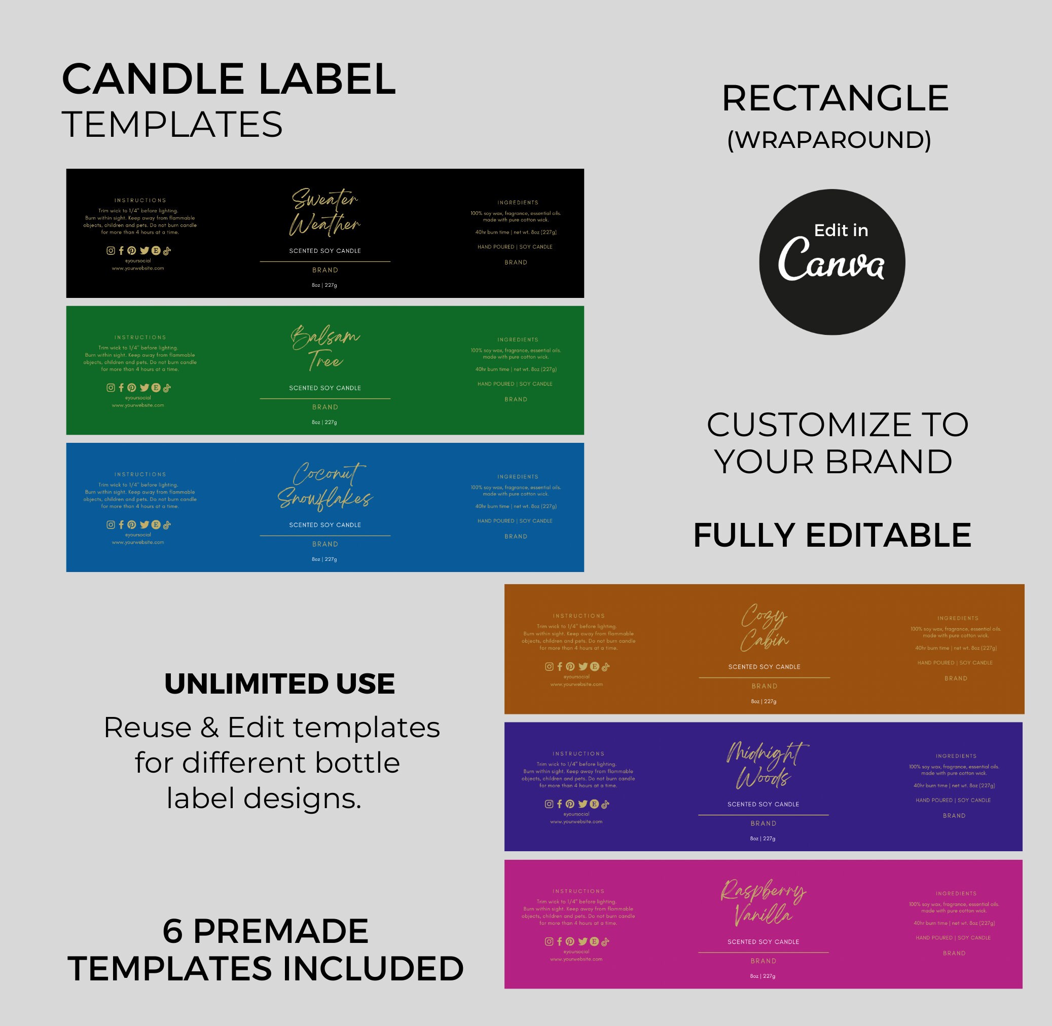 Editable Candle Tin Labels Template Canva, Modern Candle Label Stickers ...