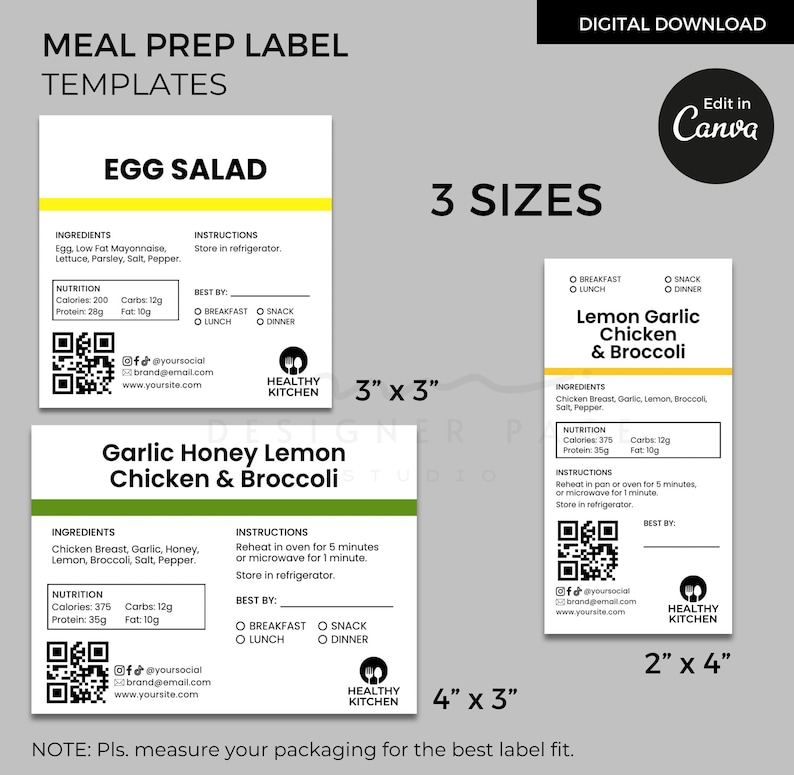 Editable Meal Prep Labels Template Canva, Packed Meals Label Sticker ...