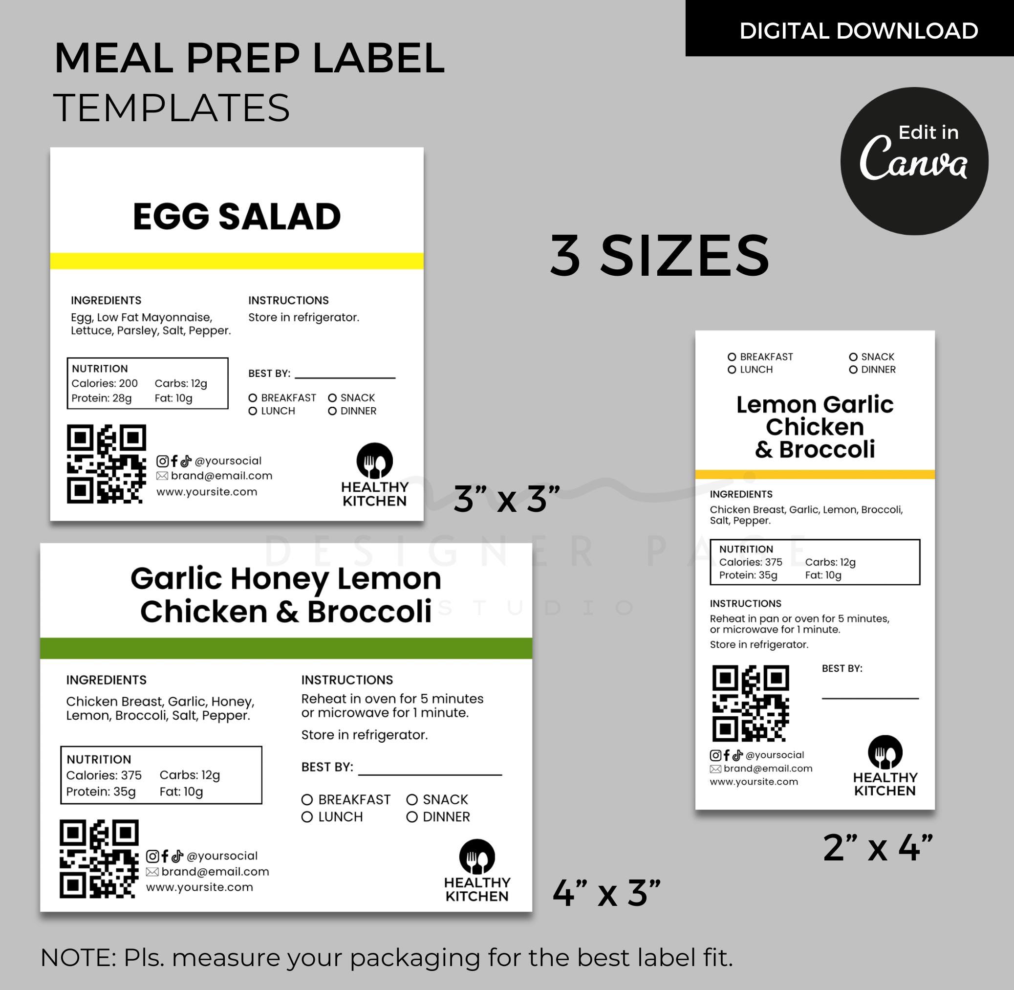 Editable Meal Prep Labels Template Canva, Packed Meals Label Sticker ...